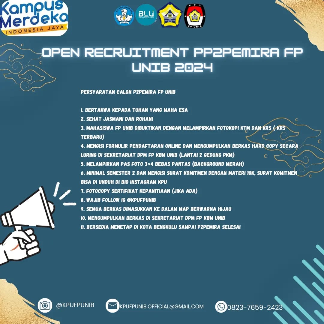 OPEN RECRUITMENT P2PEMIRA FP UNIB 2024 - Faculty of Agriculture